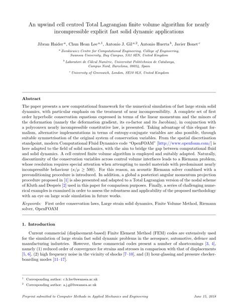 Pdf An Upwind Cell Centred Total Lagrangian Finite Volume Algorithm