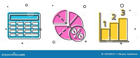 Set Calculator Graph Schedule Chart Diagram And Graph Schedule Chart Diagram Icon Vector