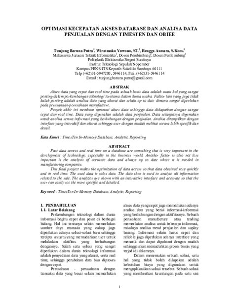 Pdf Optimasi Kecepatan Akses Database Dan Analisa Data Penjualan