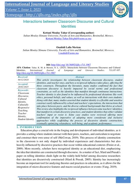 Pdf Interactions Between Classroom Discourse And Cultural Identities