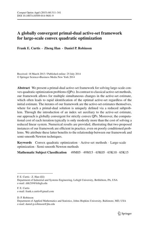 Pdf A Globally Convergent Primal Dual Active Set Framework For Large Scale Convex Quadratic
