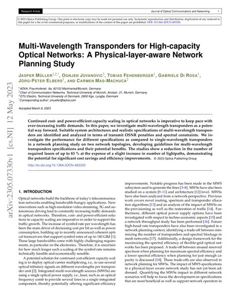 Multi Wavelength Transponders For High Capacity Optical Networks A Physical Layer Aware Network