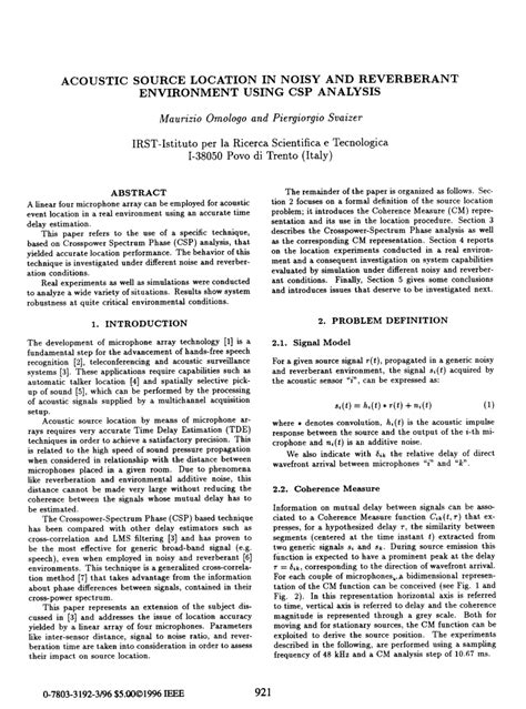Pdf Acoustic Source Location In Noisy And Reverberant Environment
