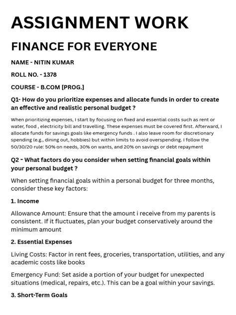 Assignment Work Pdf Expense Budget
