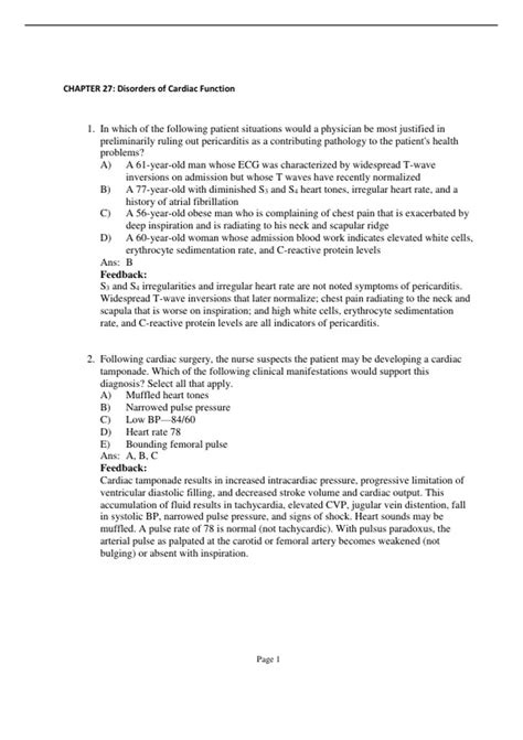 Porths Pathophysiology 10th Edition Ch 27 Disorders Of Cardiac Function Porth S