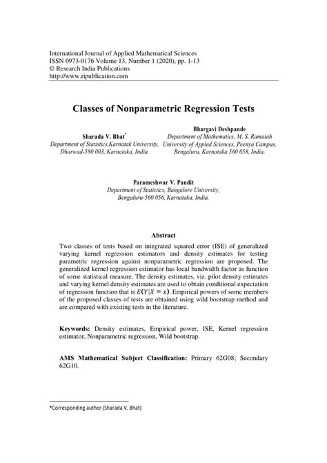 Pdf Classes Of Nonparametric Regression Tests