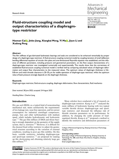 Pdf Fluid Structure Coupling Model And Output Characteristics Of A Diaphragm Type Restrictor