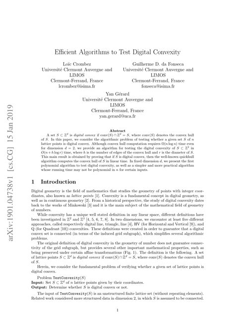 Pdf Efficient Algorithms To Test Digital Convexity