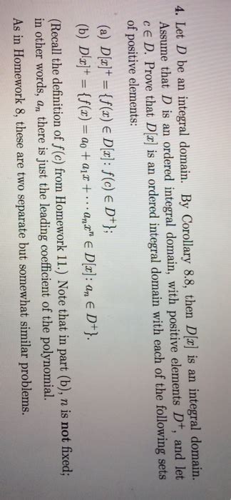 Solved 4 Let D Be An Integral Domain By Corollary 8 8