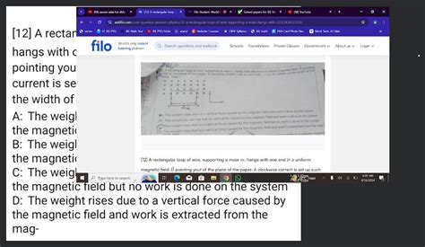 [12] a rectangular loop of wire supporting a mass m hangs with one end