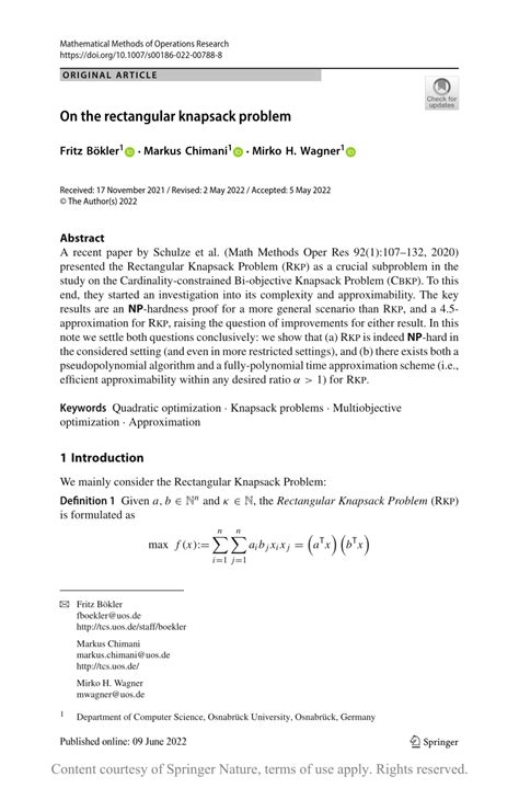 PDF On The Rectangular Knapsack Problem