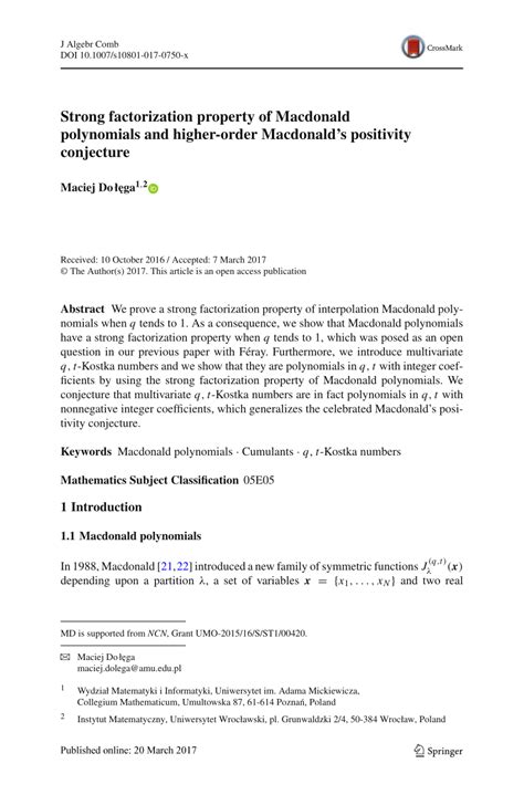 pdf strong factorization property of macdonald polynomials and higher order macdonald s