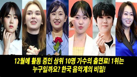 12월에 활동 중인 상위 10명 가수의 출연료 1위는 누구일까요 한국 음악계의 비밀 전유진 김다현 김다현 마이진 마리아 강해연 박해신 류원정 Youtube