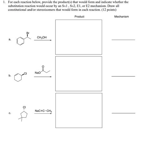 Solved 1. For each reaction below, provide the product(s) | Chegg.com