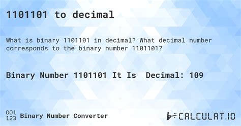 1101101 To Decimal Calculatio