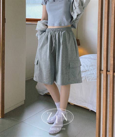 잇진 [made 여행룩] 오버핏 카고 버뮤다 와이드 스웻 5부 반바지 3color