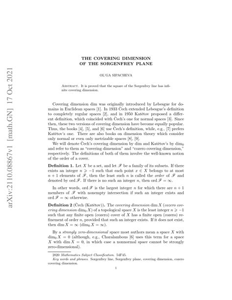 PDF The Covering Dimension Of The Sorgenfrey Plane