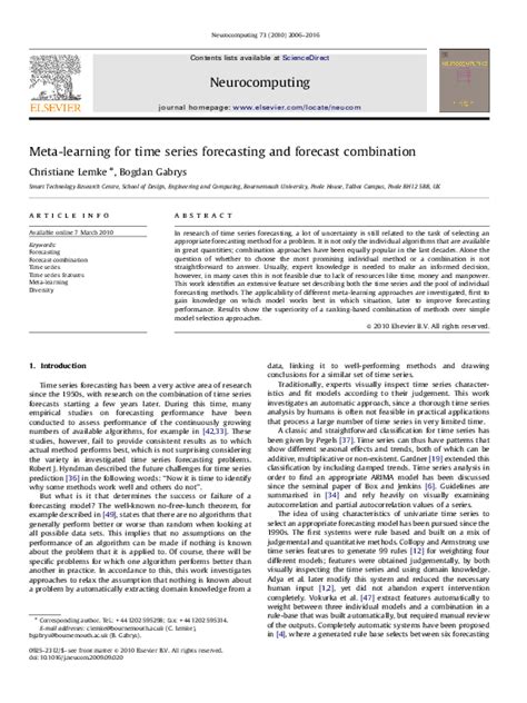 Pdf Meta Learning For Time Series Forecasting And Forecast Combination
