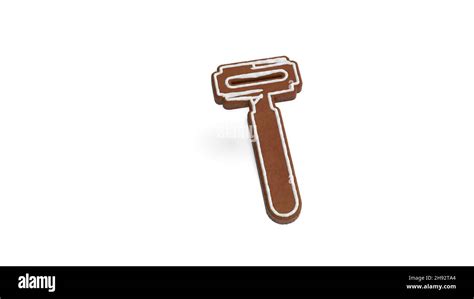 3d Rendering Of Gingerbread Cookie In Shape Of Symbol Of Razor Blade For Shaving Isolated On