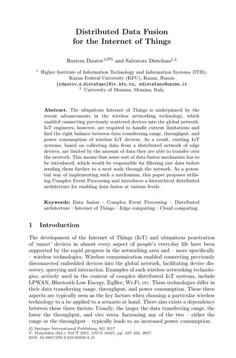 Pdf Distributed Data Fusion For The Internet Of Things