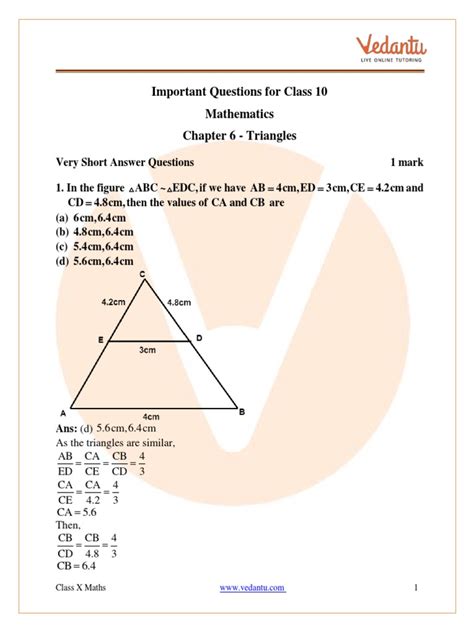 Cbse Class 10 Maths Triangles Important Questions 2023 24 Pdf