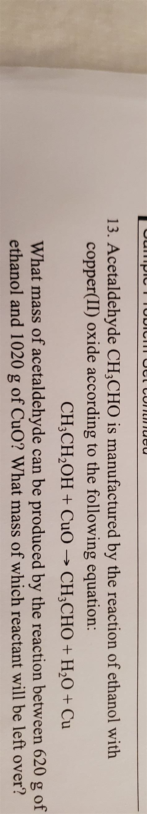 Solved 13 Acetaldehyde Ch3cho Is Manufactured By The