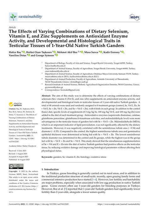 Pdf The Effects Of Varying Combinations Of Dietary Selenium Vitamin