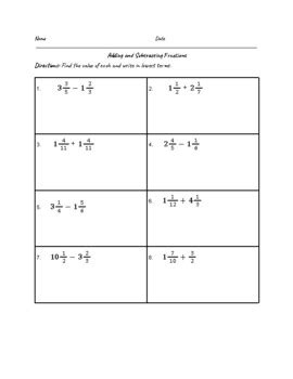 Adding Subtracting Mixed Numbers By Learn With Court TPT