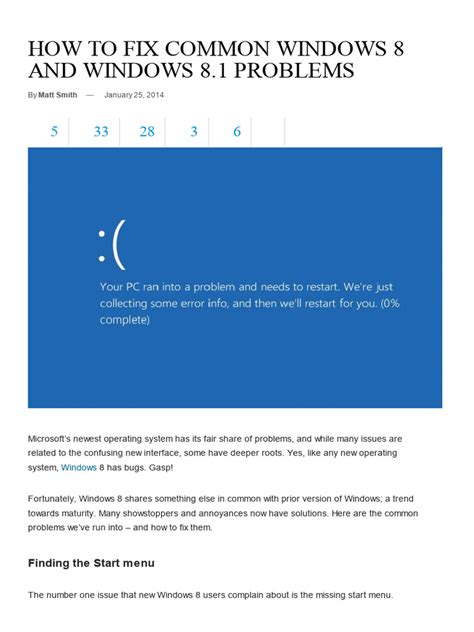 How To Fix Common Windows 8 And 8 1 Bugs Pdf Windows 8 1 Windows 8