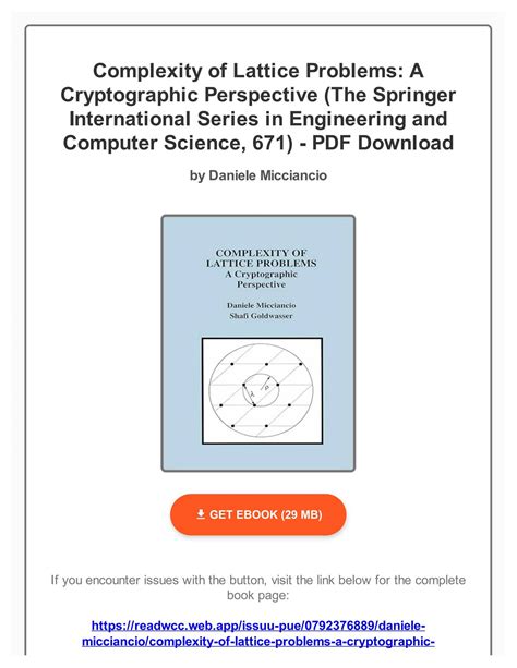 Pdf Free Complexity Of Lattice Problems A Cryptographic Perspective The Springer International