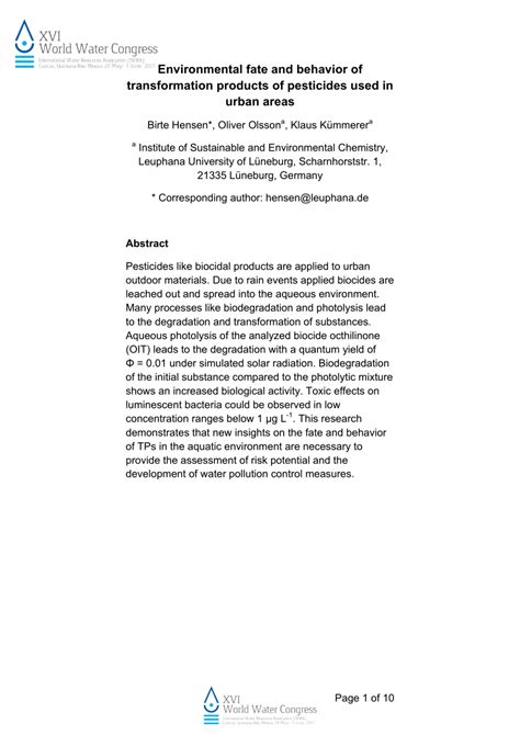 Pdf Environmental Fate And Behavior Of Transformation Products Of Pesticides Used In Urban Areas