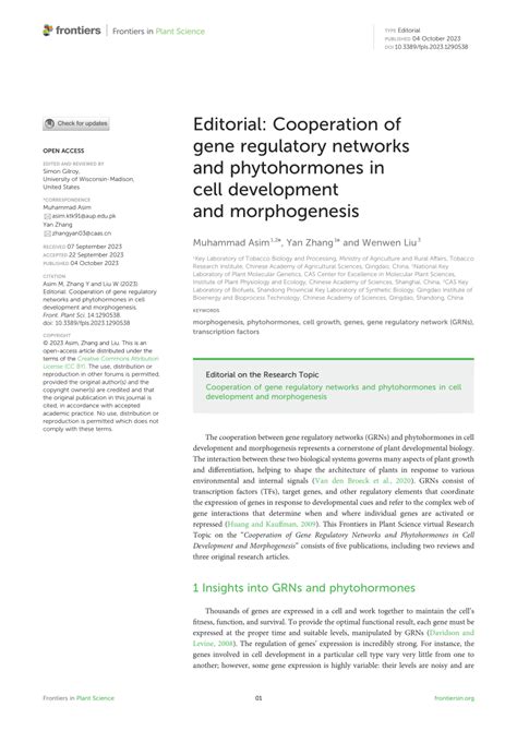 Pdf Editorial Cooperation Of Gene Regulatory Networks And Phytohormones In Cell Development