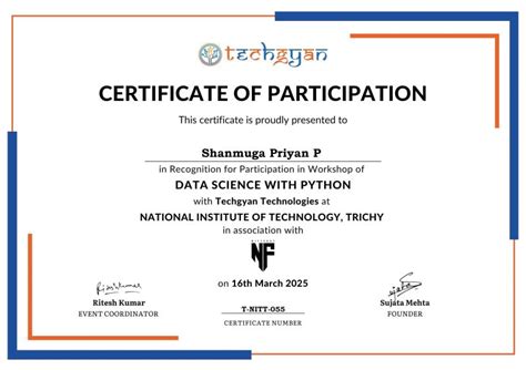 Datascience Python Techgyan Nitt Learning Certification… Shanmuga Priyan P