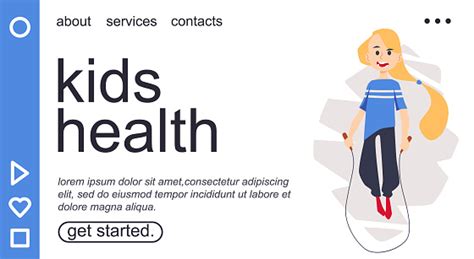 소녀 점프 로프 플랫 벡터 일러스트와 어린이 건강 웹 사이트 배너 개발에 대한 스톡 벡터 아트 및 기타 이미지 개발 건강