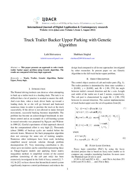 Pdf Truck Trailer Backer Upper Parking With Genetic Algorithm