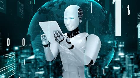 premium photo futuristic robot artificial intelligence huminoid ai