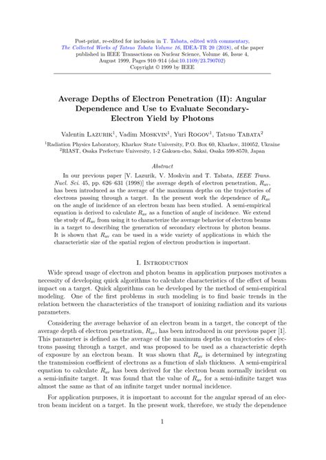 Pdf Average Depths Of Electron Penetration Ii Angular Dependence