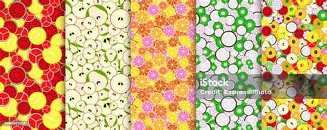 다채로운 원활한 과일 패턴의 컬렉션 밝은 여름 배경 활기찬 열대 질감 가리기에 대한 스톡 벡터 아트 및 기타 이미지 가리기