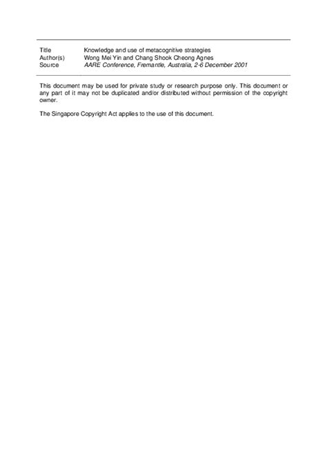 pdf knowledge and use of metacognitive strategies