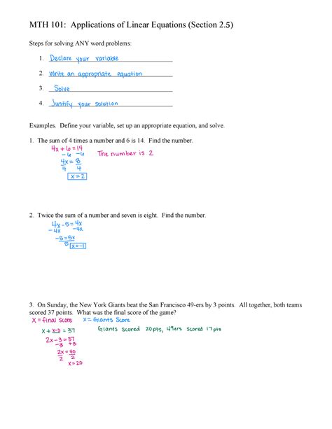 Intermediate Algebra Applications Of Linear Equations Mth 101