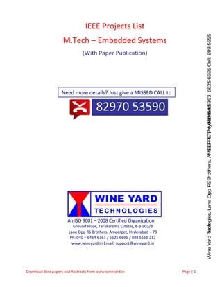 IEEE Projects For M Tech B Tech Embedded Systems VLSI Communication Image Processing