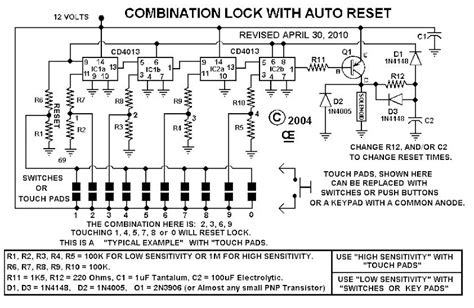 Combination Lock With Auto Reset Electronic Circuit Schematic Wiring Diagram
