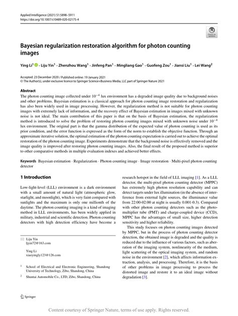 bayesian regularization restoration algorithm for photon counting images request pdf