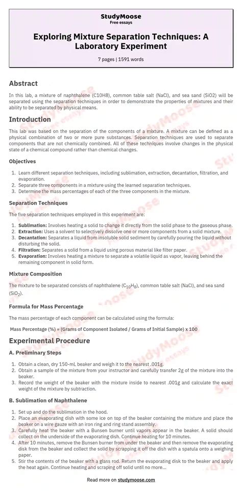 Exploring Mixture Separation Techniques A Laboratory Experiment StudyMoose