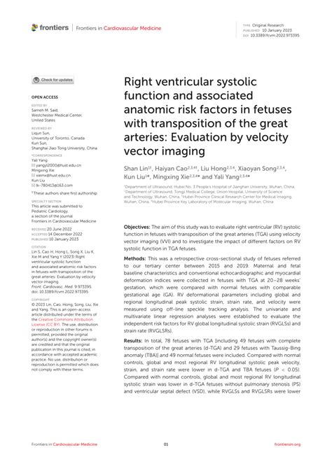 Pdf Right Ventricular Systolic Function And Associated Anatomic Risk Factors In Fetuses With
