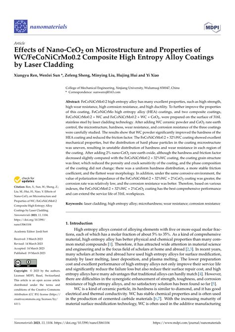 Pdf Effects Of Nano Ceo2 On Microstructure And Properties Of Wc Feconicrmo0 2 Composite High