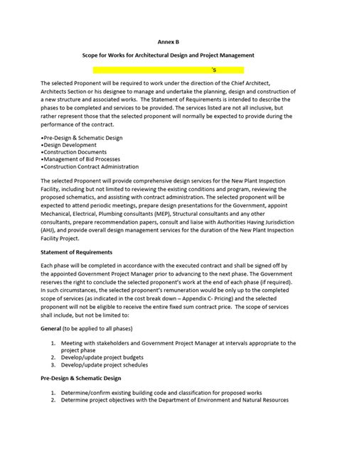 Annex B Scope Of Works For Adpm Pdf