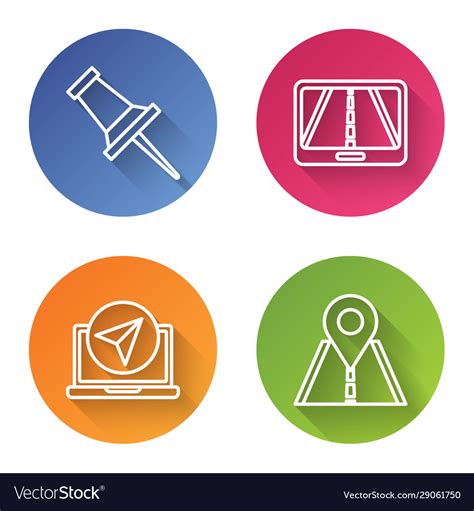 Set Line Push Pin Infographic City Map Royalty Free Vector