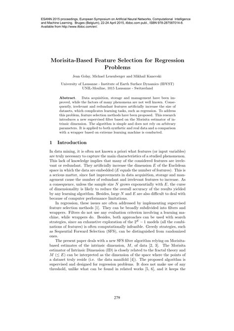 pdf morisita based feature selection for regression problems