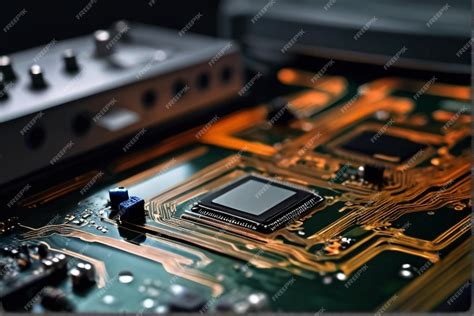 Premium Vector Macro Close Up Of Components And Microchips On Pc Circuit Board